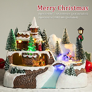 VCUTEKA Christmas Village Collectible Building - Church House with Skating Pond Lighted Musical Village Perfect Addition to Your Christmas Indoor Decorations or Holiday Displays