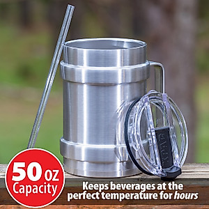 XPAC XL 50 Ounce Double Vacuum Wall Stainless Steel Vacuum Insulated Tumbler with Lid and Handle (Silver)