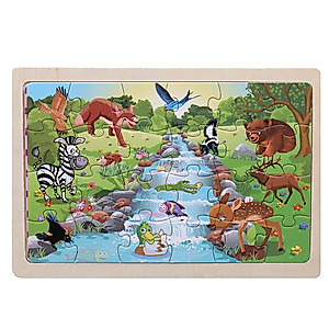 24 Pieces Wooden Puzzles for Kids Ages 3-8 Preschool Educational Learning Animal-Marine World Jigsaw Toy for Boy and Girl Gift (4 Puzzles)