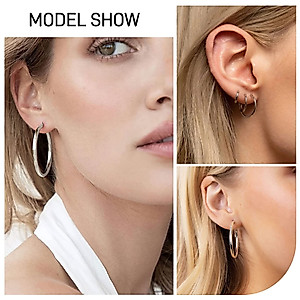 3 Pair Sterling Silver S925 Silver Lightweight Small Hoop Earrings Set Hypoallergenic Hoop Earrings for Women 20/30/40mm PABBEU