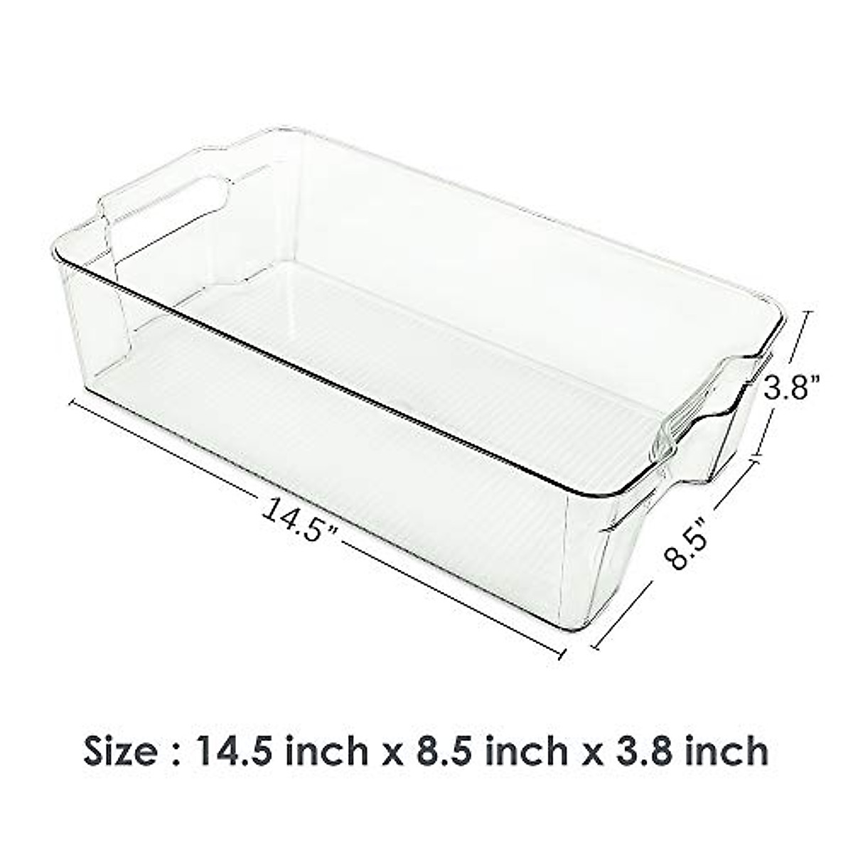Refrigerator Organizer Bins, Vtopmart 4 Pack Large Clear Plastic Food Storage Bin with Handle for Freezer, Cabinet, Fridge, Kitchen Pantry Organization and Storage, BPA Free, 14.5" Long