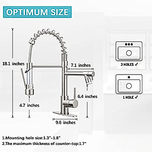 KZH Kitchen Faucet with Pull Down Sprayer Commercial Single Handle Stainless Steel Two Spout Kitchen Sink Faucet with LED Light,Deck Plate,Brushed Nickel