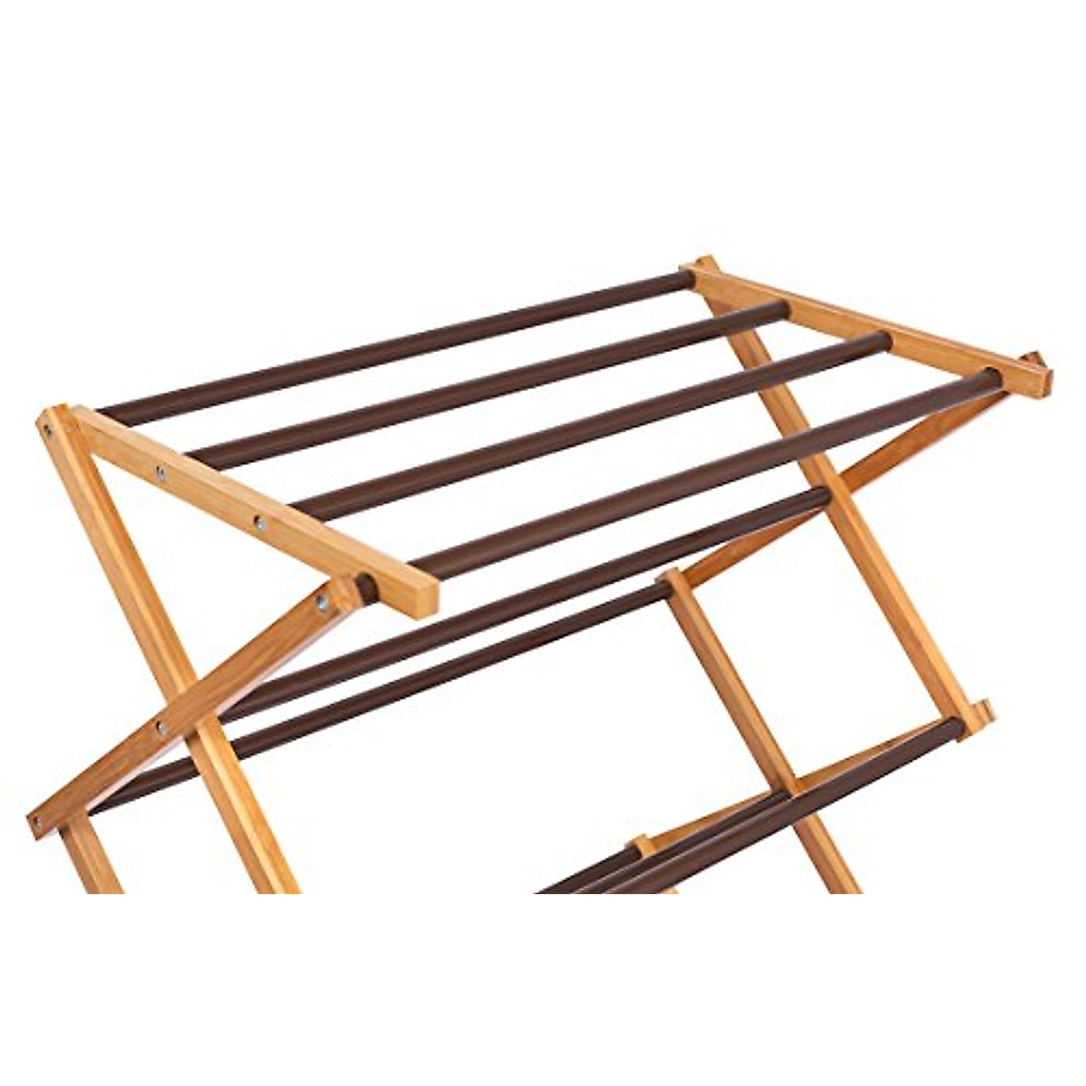 BIRDROCK HOME Folding Steel Clothes Drying Rack - 3 Tier - Water-Resistant Bamboo Wood - Fully Assembled Collapsible Dry Rack - Walnut (Brown)