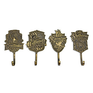 Harry Potter Gold Hogwarts Houses Wall Hooks Storage Rack Organizer, Set of 4 | Freestanding Hat And Coat Rack Wall Mount, Home Decor Room Essentials | Official Wizarding World Gifts And Collectibles