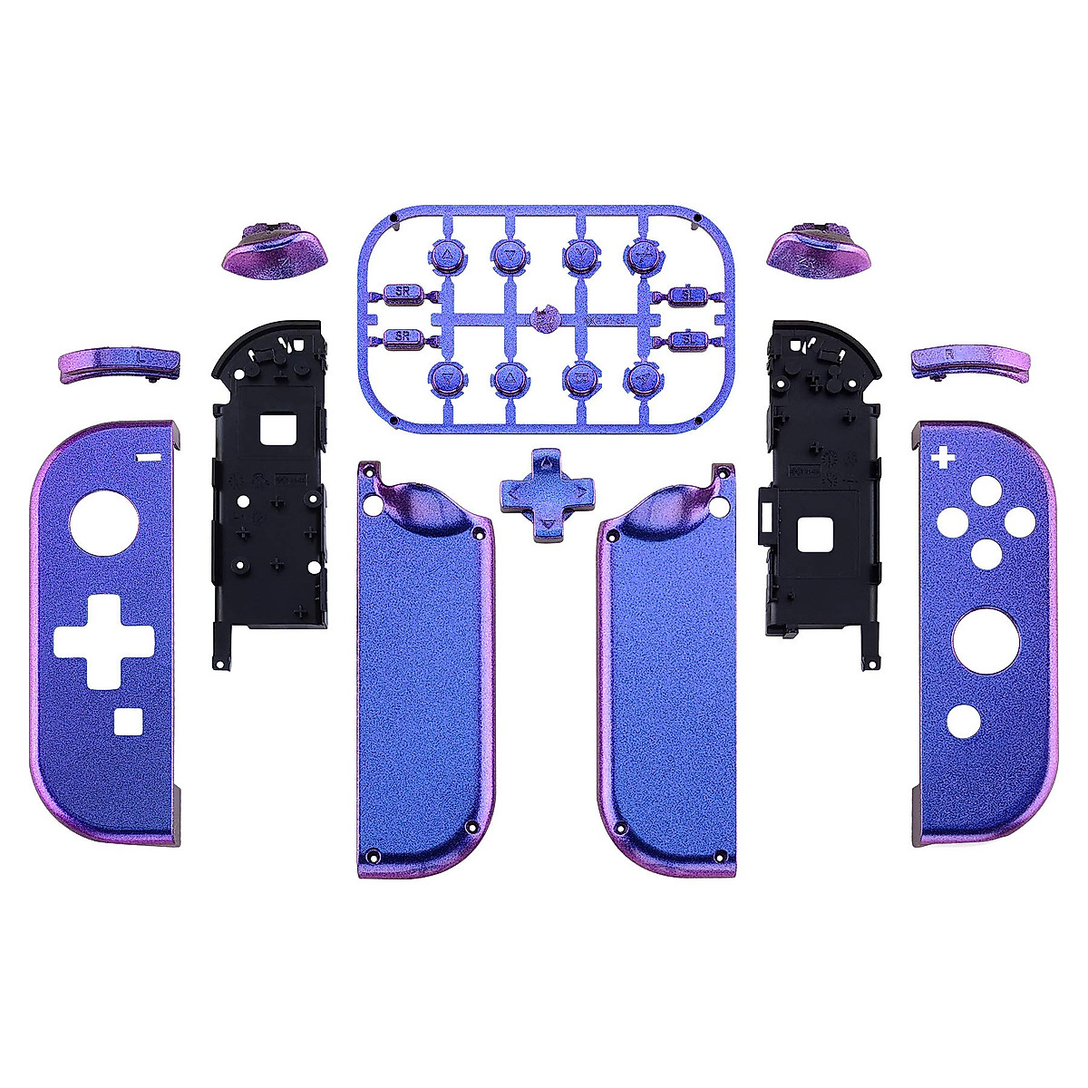 eXtremeRate Chameleon Purple Blue Joycon Handheld Controller Housing (D-Pad Version) w/Full Buttons, DIY Replacement Shell Case for Nintendo Switch & Switch OLED Joy-Con – Console Shell NOT Included