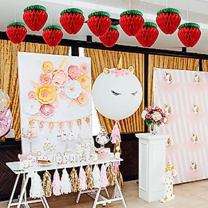 Skylety 10 Pieces 6 Inch Paper Strawberry Honeycomb Ball Tissue Paper Strawberry Ball for Strawberry Birthday Party Decoration (Red)