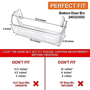 1x UPGRADE 240323002 Refrigerator Door Bin Shelf Replacement Part Compatible for Frigidaire Electrolux Refrigerator Bottom 2 Shelves on Refrigerator Side AP2115742 PS429725 AH429725 FGHS2631PF4A