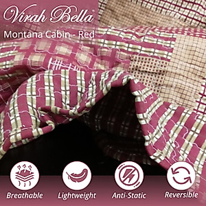 Virah Bella 2 Piece Full/Queen Lodge Quilt Bedding Set - Rustic Country Reversible Comforter Set with Decorative Pillow Shams - Montana Cabin: Red/Tan