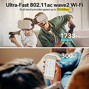 WiFi Router- AC2100 Dual-Band Smart Wi-Fi Router Upgrades to 2033 Mbps (5G) High-speed, Features MU-MIMO, 4 Gigabit LAN Ports, ONE SSID, Parental Control, Lifetime Internet Security for Video & Gaming