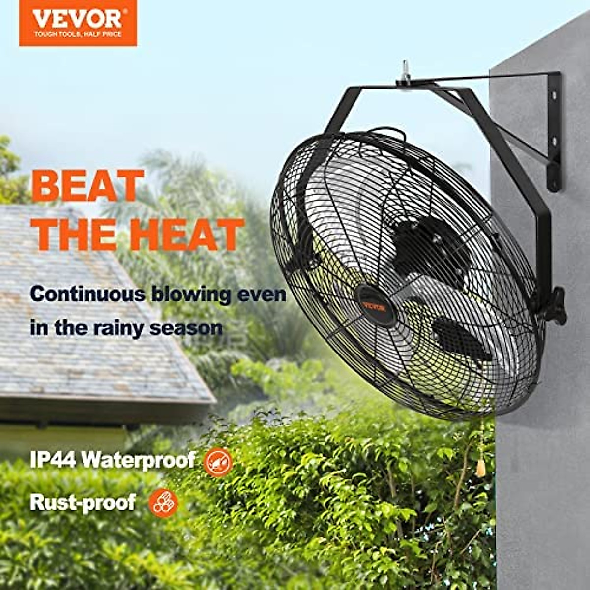 VEVOR 18 Inch Wall Mount Fan, 3-speed IP44 Waterproof Industrial Wall Fan, Max. 4150 CFM Wall Mounted Fan for Outdoor, Commercial, Residential, Greenhouse, Workshop, ETL Listed, 2-Pack