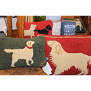 Chandler 4 Corners Artist-Designed Golden Retriever on Red Hand-Hooked Wool Decorative Throw Pillow (14” x 20”)