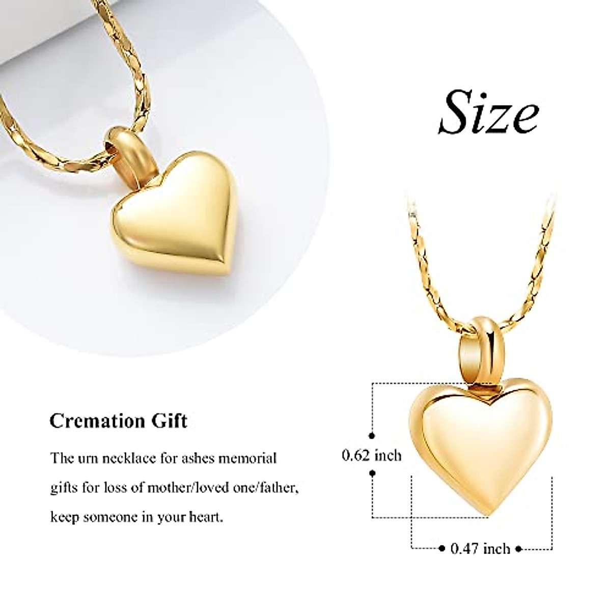 Imrsanl Small Heart Cremation Urn Necklace for Ashes Stainless Steel Memorial Ash Pendant Keepsake Jewelry (Silver & Gold)
