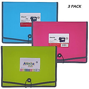 Expanding File Folder Document Organizer with Elastic Cord & Button Closure, Letter Size, 3.5" Expansion, Letter A4 Expandable File Folder for Home School Office Organization, 3 Pack