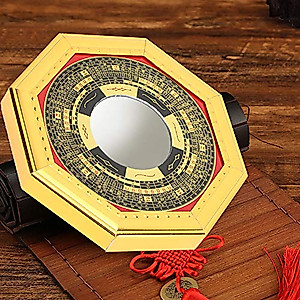 Feng Shui Convex, Reliability Wood Portable Chinese Feng Shui Mirror for Home Business Lucky(13.5cm Diameter Convex Mirror)