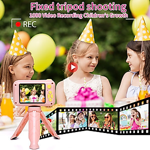 Kids Camera,2.4in IPS Screen Digital Camera,180°Flip Lens Camera,Children Selfie Camera with Playback Game,Christmas/Birthday Gift for 4 5 6 7 8 9 10 11 Year Old Girl Boy (Pink)