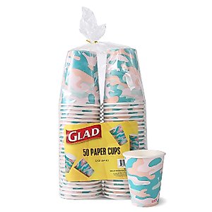 Glad Everyday Disposable Paper Cups with Camo Design | Heavy Duty Paper Cups, Drinking Paper Cups for All Beverages and Everyday Use | 12 Ounces, 50 Count