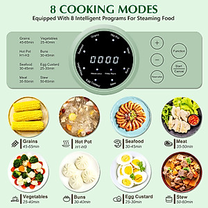 spoonlemon Electric Food Steamer, 9.3L 2-Tier Digital Steamers for Cooking with 24H Booking & 6H Auto Warming, 8 Modes Fast Heating Vegetable Steamers Stainless Steel with Boil Dry Protection, Green