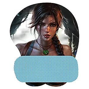 JWZPILLOW Tomb Raider 3D Anime Mouse Pads with Silicone Gel Wrist Rest Non-Slip Gaming Mousepads (Laura)