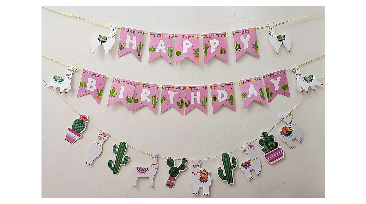 Llama Cactus Birthday Banner Set for Party Decorations
