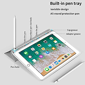Aoub Case for iPad Mini 5 2019 with Pencil Holder, Slim Lightweight Trifold Stand Smart Cover, Soft TPU Back Cover Case for iPad Mini 5th Generation 7.9 inch, Auto Sleep/Wake (Gray White)