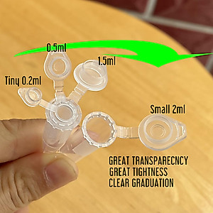 LAMPPE 4 Size 0.2ml 0.5ml 1.5ml 2ml Microcentrifuge Tube Graduated Holder Vial Tiny Container with Snap Cap, Clear EP Tube for Tiny Seeds Scre Storage Sample Tube (100 in Total)