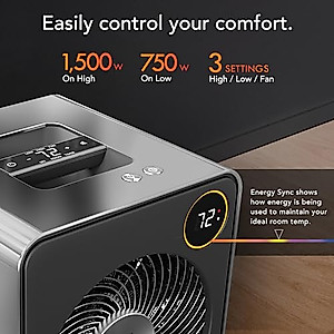 Vornado VMHi600 Whole Room Metal Space Heater, Digital Thermostat, Remote Control, 1500 Watts, Stainless Steel