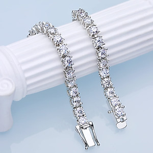 Dainty Cuban Link Chain Bracelet for Women,925 Sterling Silver Bracelet White Gold Plated Hip Hop CZ Diamond Mens Bracelet for Jewelry Gifts (Sliver, 18.6)