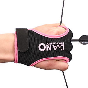 LWANO Archery Gloves Leather Practice Hunting Three Finger Protector for Youth Adult Beginner (pink, Small)