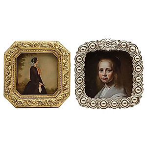 YULINK 3x3 Small Antique Gold Picture Frame & 3x3 Mini Vintage Champagne Gold Picture Frame, Bundle