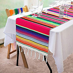 Fowecelt Mexican Serape Table Runner 14 x 84 Inch for Mexican Party Wedding Decorations Outdoor Picnics Dining Table, Fringe Cotton Table Runners