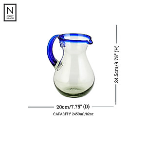 NOVICA Artisan Crafted Blue Accent Clear Glass Recycled Hand Blown Pitcher from Mexico, 82 Oz, Blue Grace'