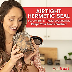 EatNeat 5 Piece Airtight Glass Kitchen Canisters with Black Lids - Includes Premium Black Labels and White Marker, Set of 5 Mason Jars for Food Storage Containers, Pantry Organization, and Canning