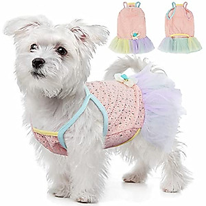 T'CHAQUE Elegant Princess Dog Dress with Colorful Tiered Layer Tutu Tulle, Pet Summer Clothes Dog Apparel for Puppy and Cats, Dog Birthday/Wedding Party Dresses Costume Casual Daily Pets Outfits, S