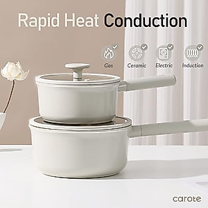 CAROTE 2QT+4QT Ceramic Saucepan Set with Lid, Nonstick Sauce Pans, Dishwasher Safe, Large Kitchen Pots Non-stick Cooking Pot Sauce Pan Set with 4 pcs for Kitchen, Induction Pot, PFOA Free