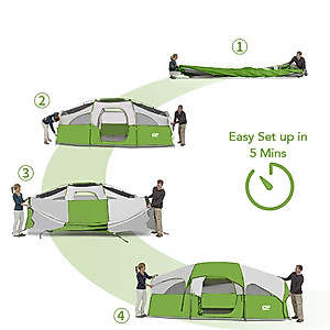 CAMPROS Tent-8-Person-Camping-Tents, Waterproof Windproof Family Tent, 5 Large Mesh Windows, Double Layer, Divided Curtain for Separated Room, Portable with Carry Bag, for All Seasons 1 (Green)