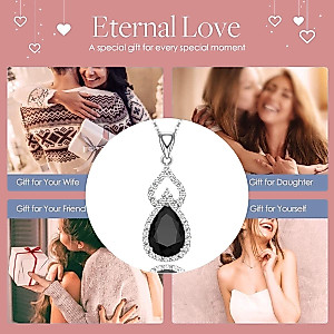 LMXXVJ Black Stone Necklace Pendant Jewelry Gift for Women,Silver Tone Simple Teardrop Design Fashion Birthday Anniversary Prom Necklace Gift