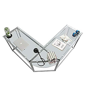 soges 59 inches L-Shaped Desk with Tempered Glass Computer Desk L Glass Table Corner Desk Computer Table,Clear UT-096