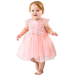 Happy Cherry Baby Girls Sleeveless Lace Formal Dress for Party Wedding 3-24 Months Pink