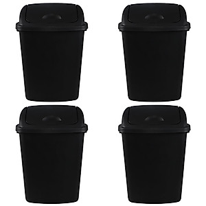 Doryh 4-Pack 40 L Trash Can with Swing Lid, Plastic Kitchen Garbage Can, Black