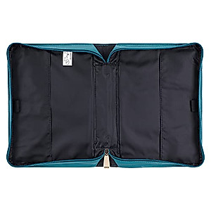 Christian Art Gifts Teal Vegan Leather Fashion Bible Cover for Women: God's Grace Be with You - Inspirational Book Carry Case w/Cute Paisley Pattern, Silver Zipper, Pockets & Pen Storage, Large