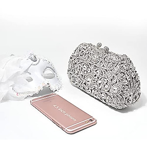 MOSSMON Formal Rhinestone Crystal Clutch Evening Wedding Bag For Women Silver
