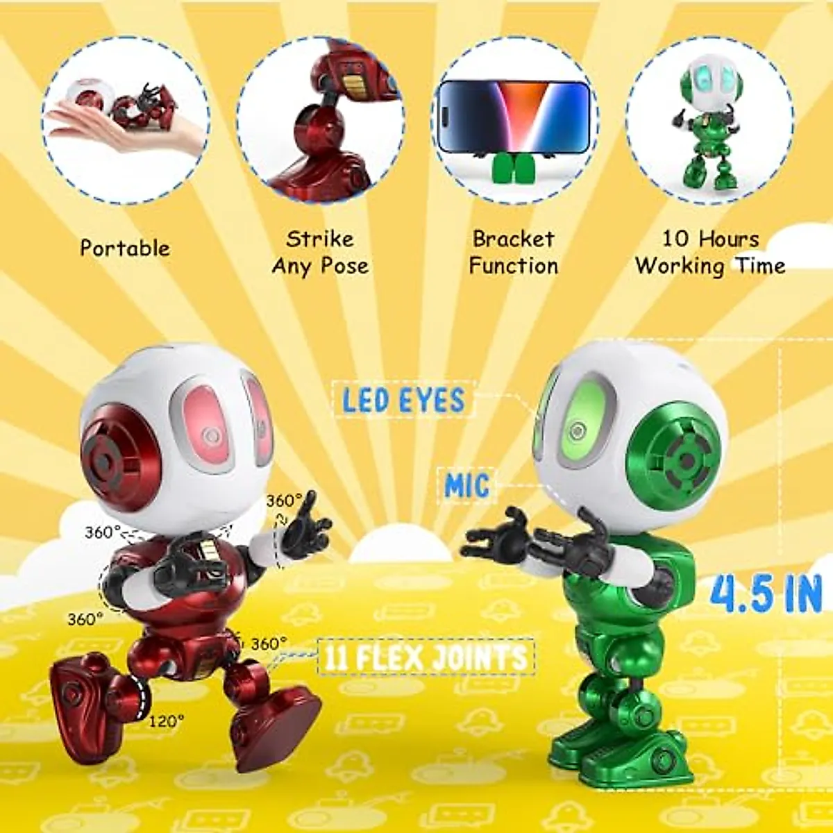 BROADREAM Stocking Stuffers, Robot Kids Toys, Mini Robot Talking Toys for Boys Girls Travel Toys Help Kids Talking for Christmas Stocking Stuffers, LED Lights and Interactive Voice Changer (Green)