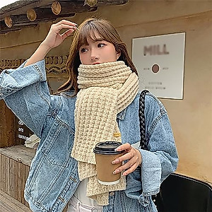 Boaisdus Winter Chunky Knitted Scarf Women's & Men Soft Long Knit Scarves Cold Weather and Wraps Warm Knit Scarfs Women for Outddor(Beige-69 L x 10" W)