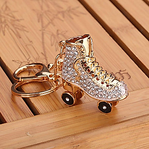 Woman Rhinestone Plating Women Car/Bag Keychain Purse Charm Roller Skates Pendant Keychain Key Ring Backpack Ornaments - Pink