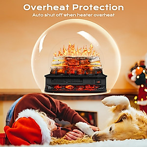 Electric Fireplace Log Heater 750W/1500W, 20" Electric Fireplace Insert with Adjustable 5 Flame Brightness&Speed/3 Music Sounds/Remote Control/8Hrs Timer for Home, Room, Office Decor