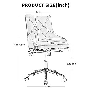 KCC Office Desk Chair Modern Button Tufted Mid-Back Home Office Chair with Nailhead Trim, Ergonomic Height Adjustable Swivel Armchair with Wheels and Metal Base for Study Living Room, Brown PU
