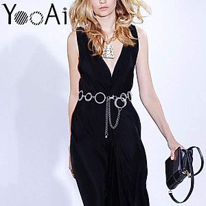 YooAi O-Ring Chain Belts Waist Belt Links for Women Metal Link Chain Gift Silver 135cm