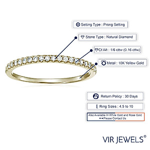 Vir Jewels 1/6 cttw Micro Pave Diamond Wedding Band for Women in 10K Yellow Gold Prong Set, Size 7.5