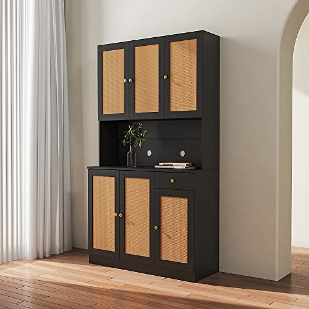 Goohome 70.87" Freestanding Kitchen Pantry, Buffet Sideboard Wardrobe& Kitchen 6-Doors, 1-Open Shelves and 1-Drawer, Tall Utility Storage Cabinet for Bedroom, Black