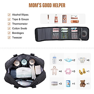 LOVEVOOK Diaper Bag Tote, Large Baby Tote Bag, Travel Diaper Tote for Mom and Dad with Changing Pad and First Aid Bag, Dark Gray